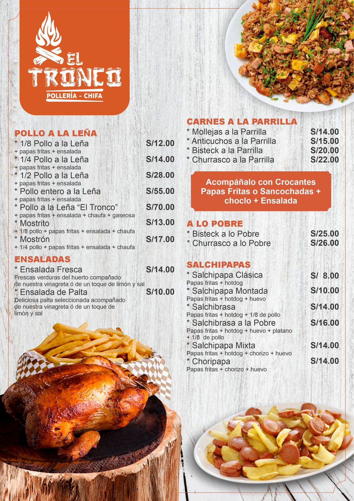 Carta de El Tronco Restaurant Campestre Huacho, Huacho