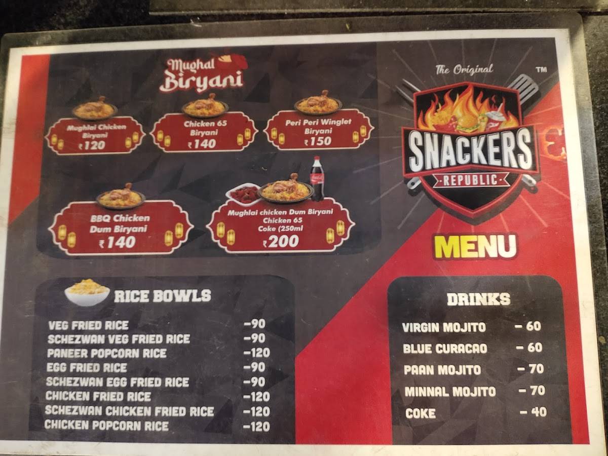 Menu at Snackers Republic, Erode