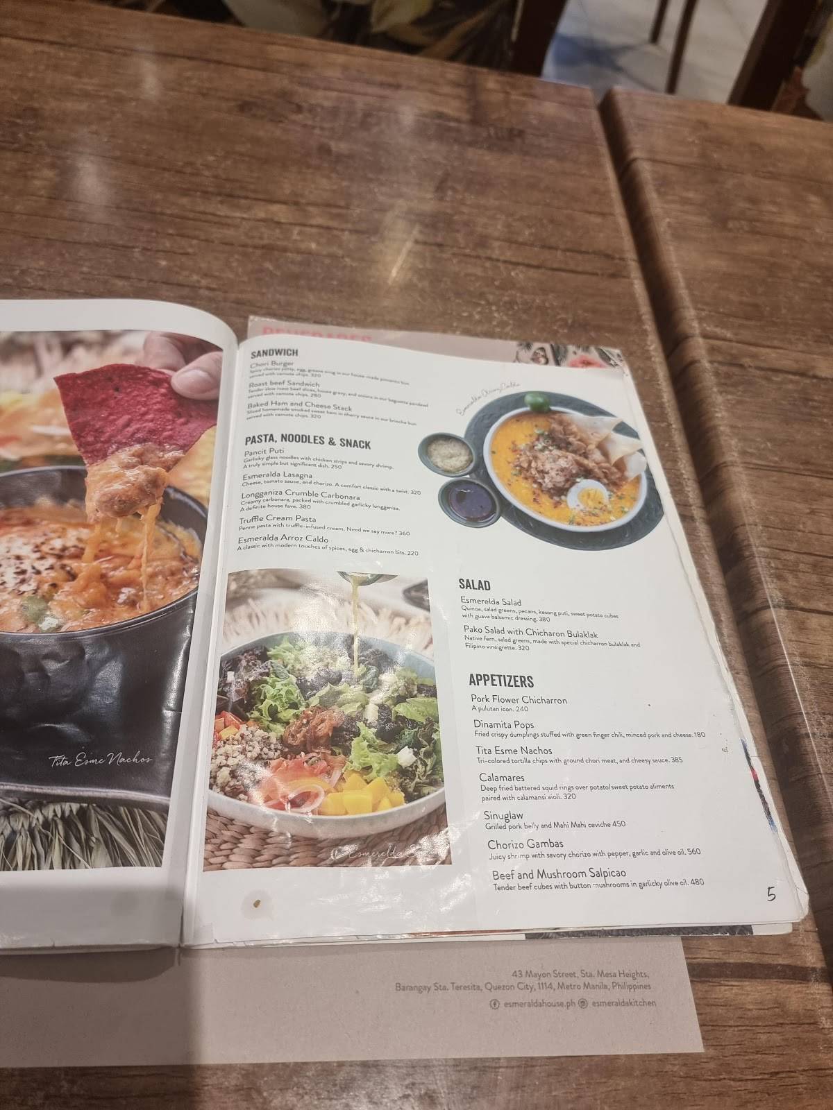 Menu at Esmeralda Kitchen restaurant, Quezon City