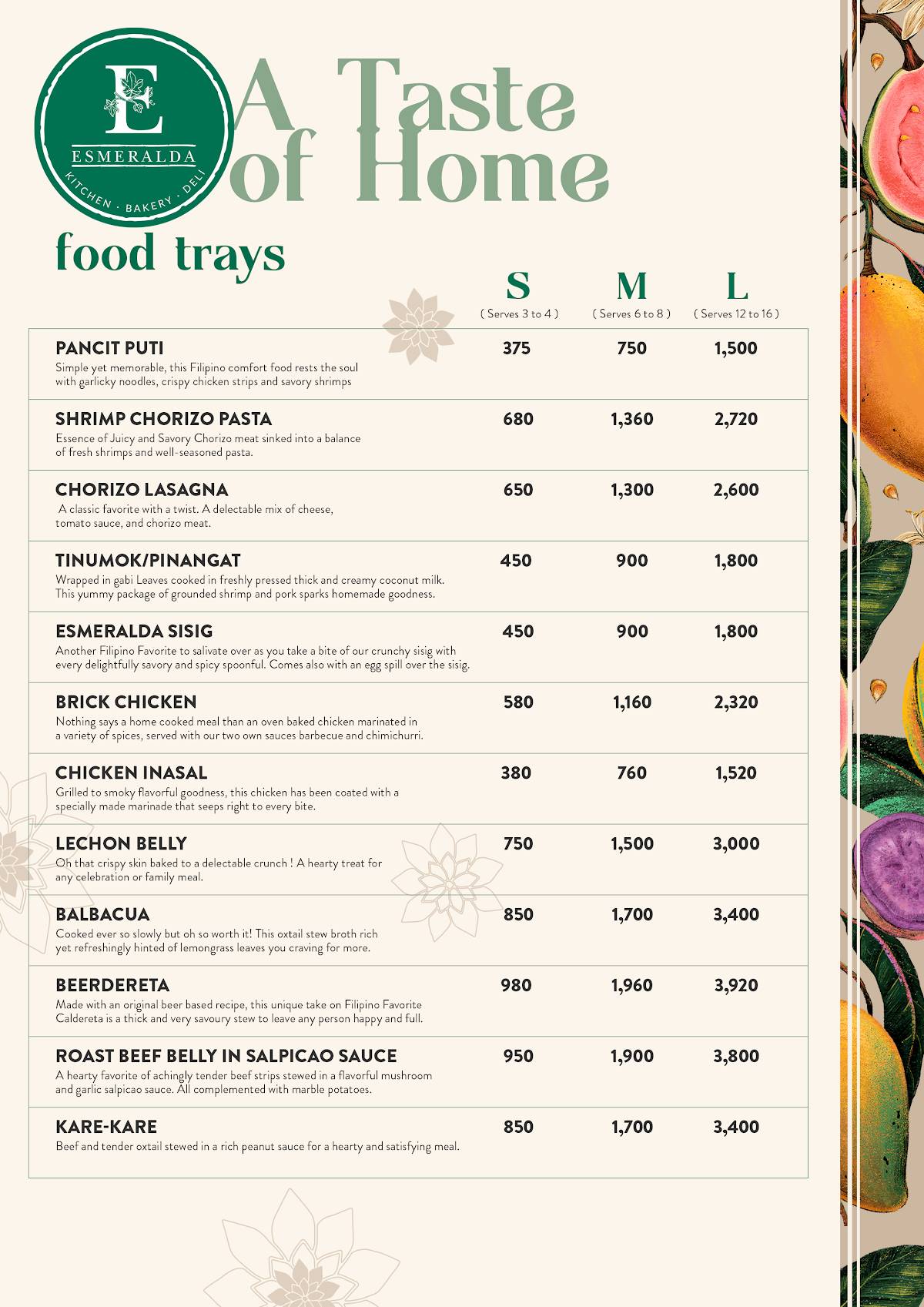 Menu at Esmeralda Kitchen restaurant, Quezon City