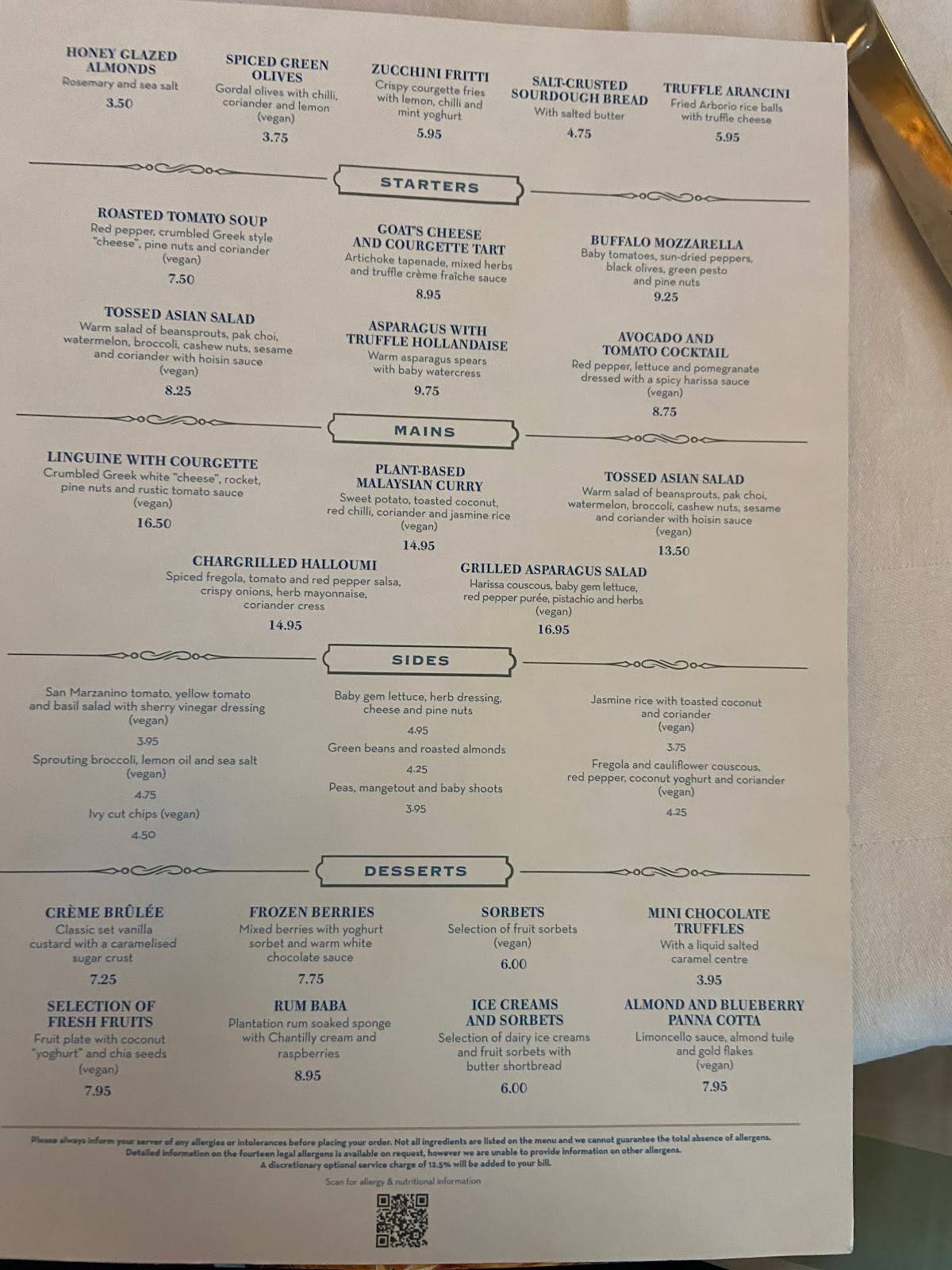 Menu at The Ivy Exeter restaurant, Exeter