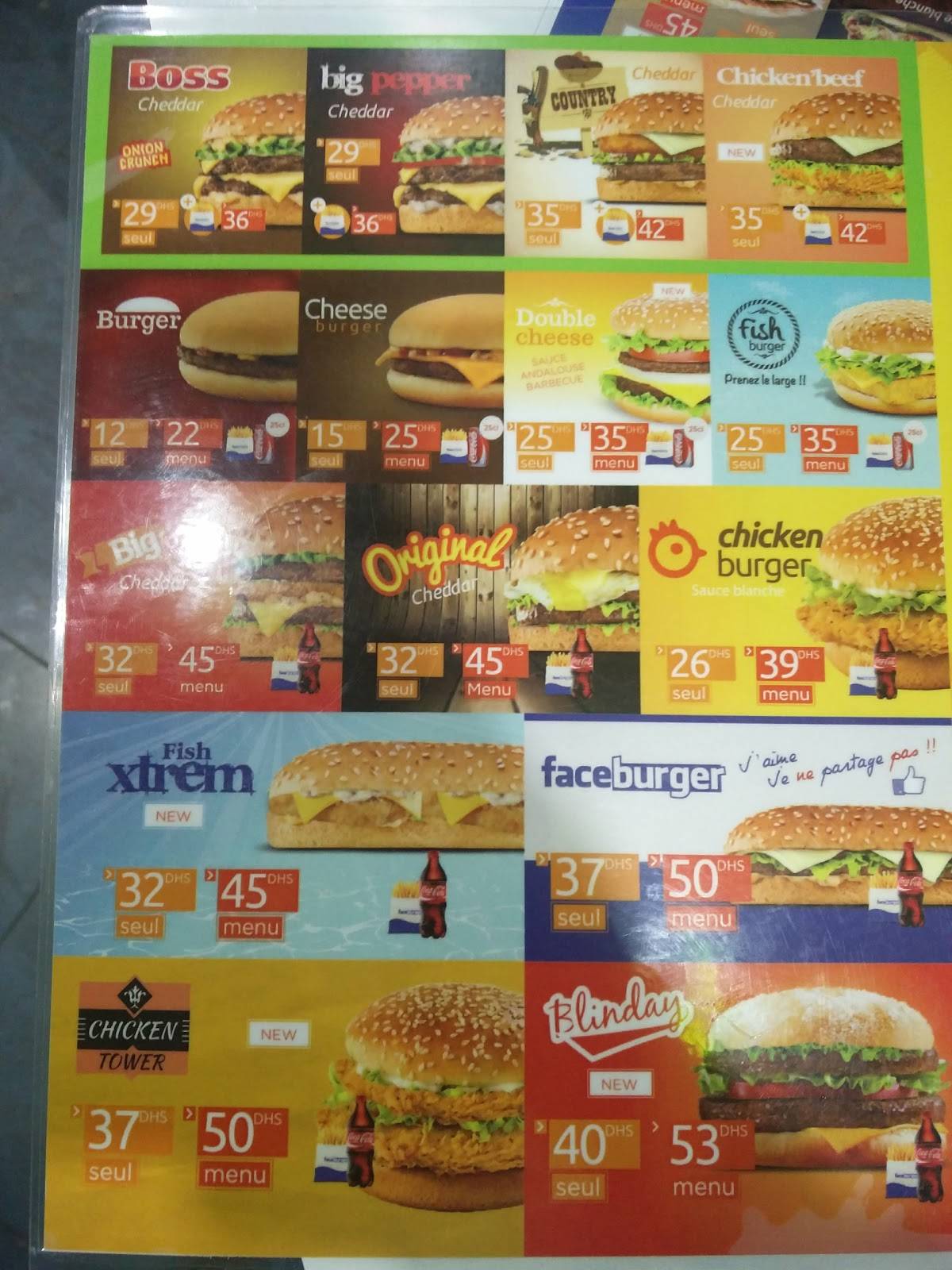 Speisekarte von Face Burger restaurant, Rabat, 16 Av. Michlifen