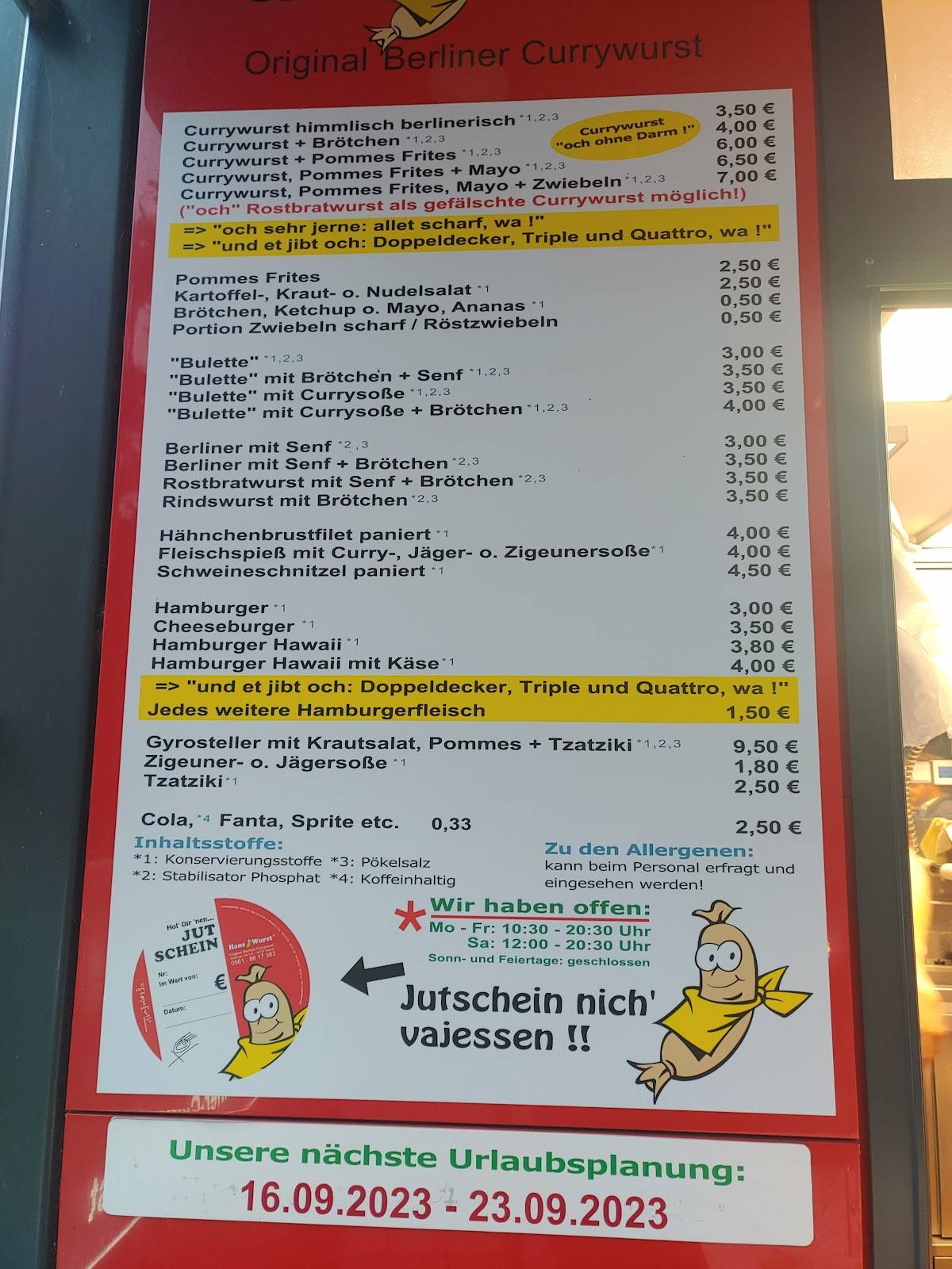 Speisekarte von Hans-Wurst fast Food, Kassel