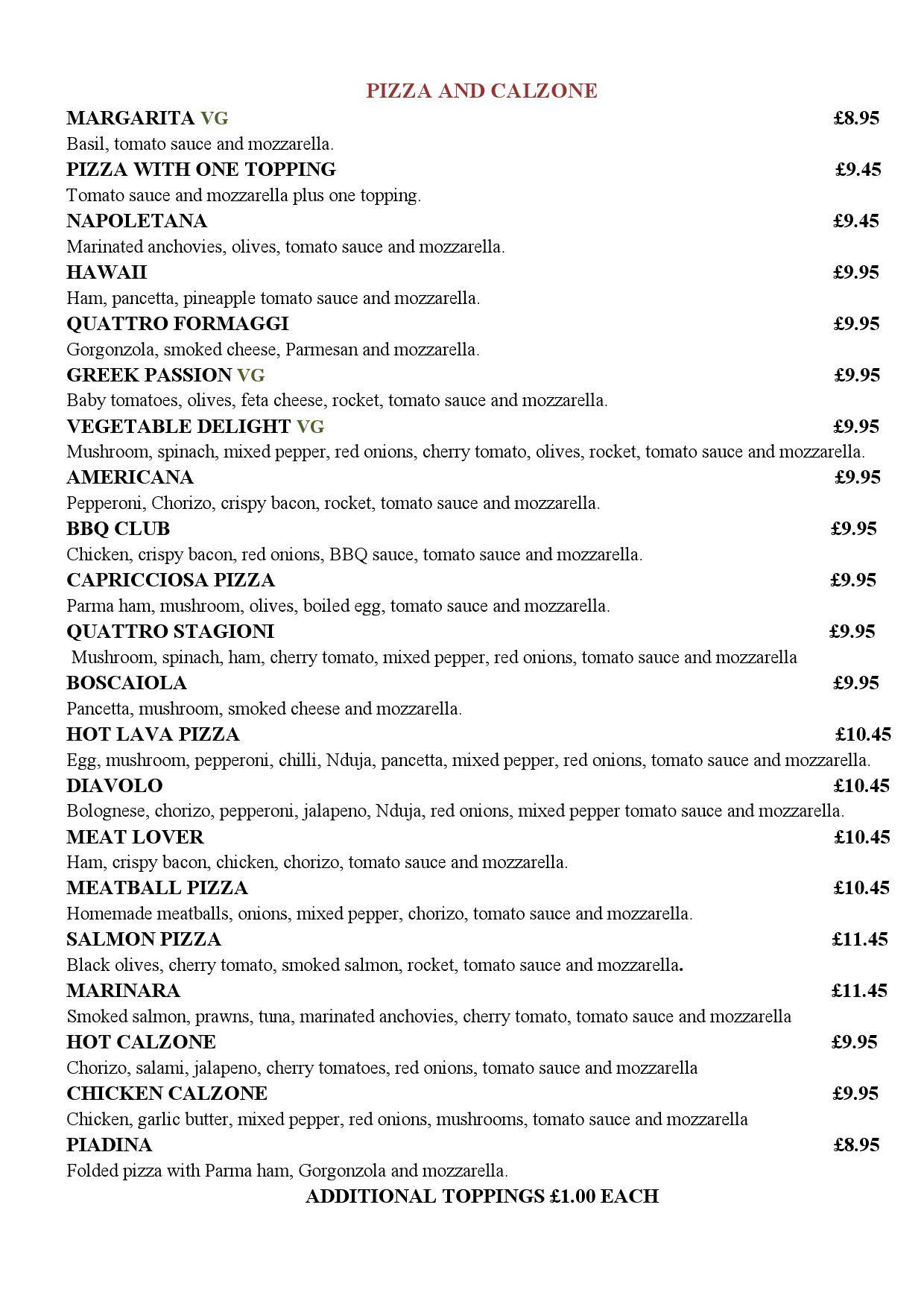 Menu at Hot Lava Italian Restaurant, Ripon
