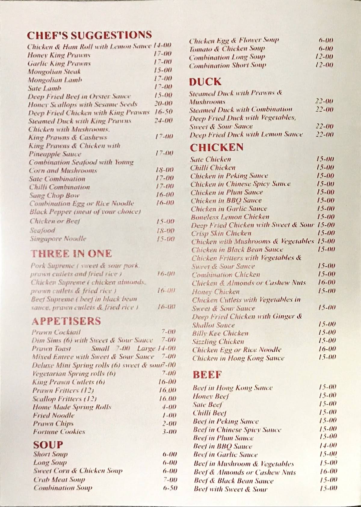 Menu at Sun Lee Chinese Take Away Food fast food, Unanderra