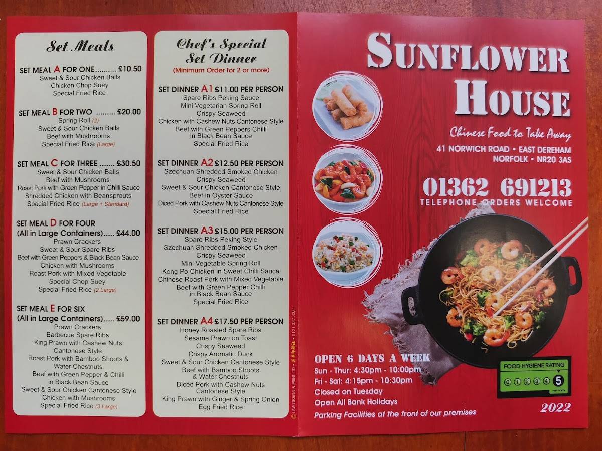 Menu at Sunflower House Takeaway fast food, Dereham