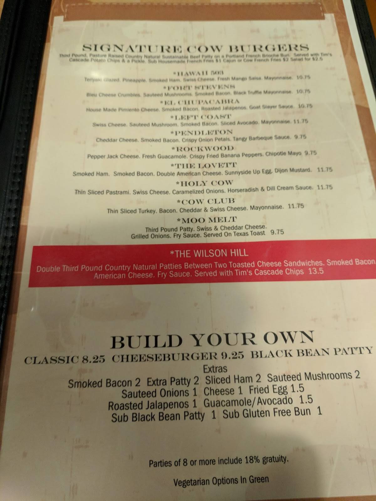 Menu at The Local Cow fast food, Gresham