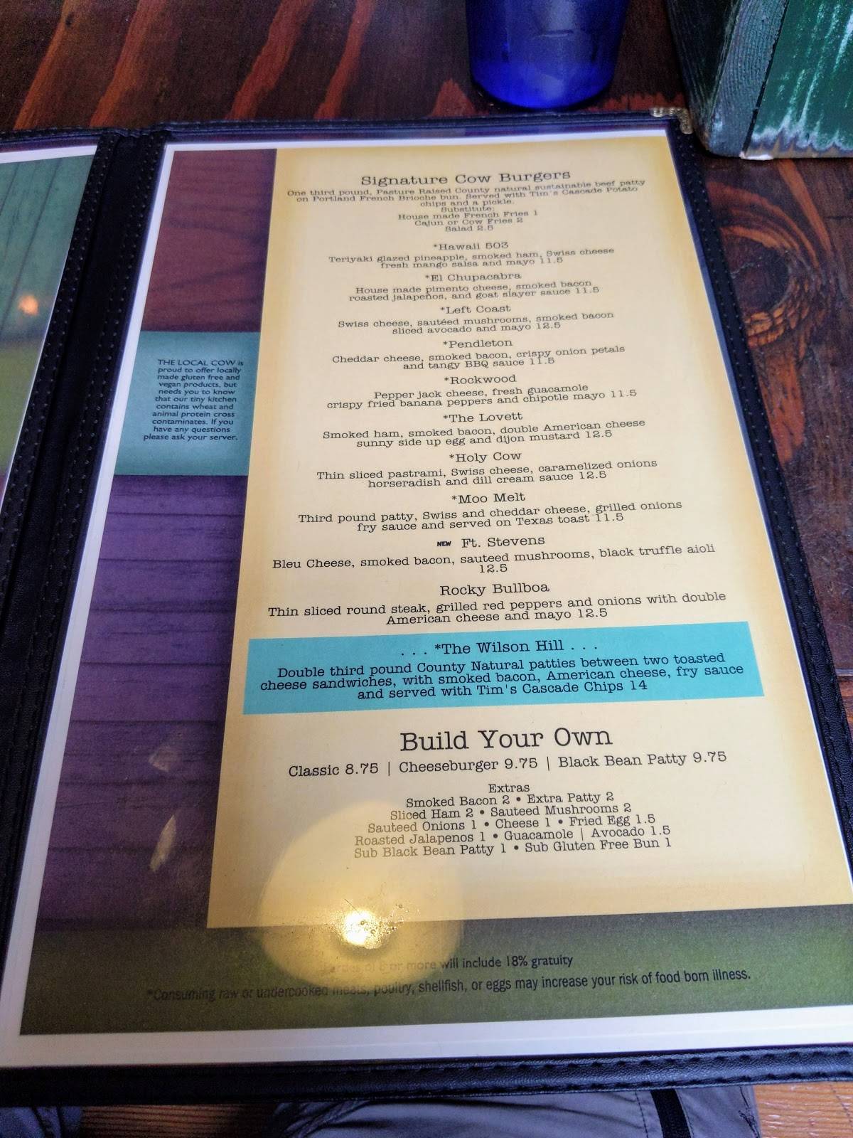 Menu at The Local Cow fast food, Gresham