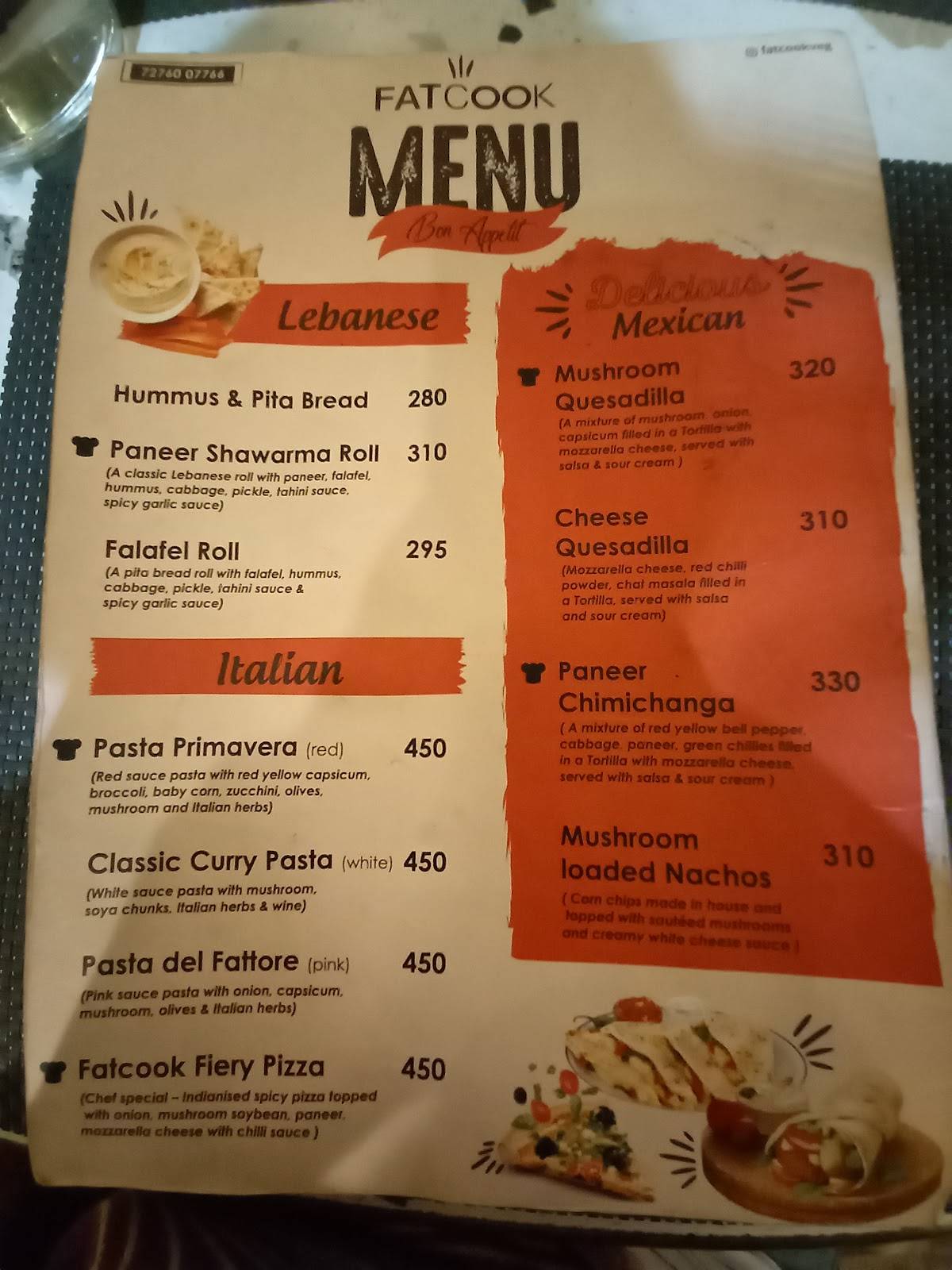 Menu at Fatcook, Pune