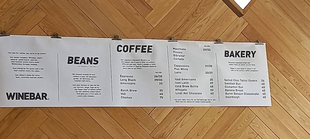 Menu at Father Coffee Kramerville cafe, Johannesburg