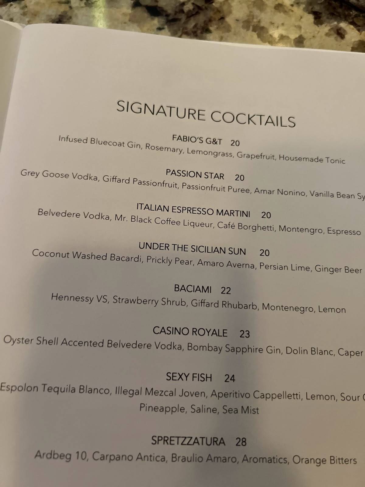 Menu at Fiola Mare pub & bar, Washington