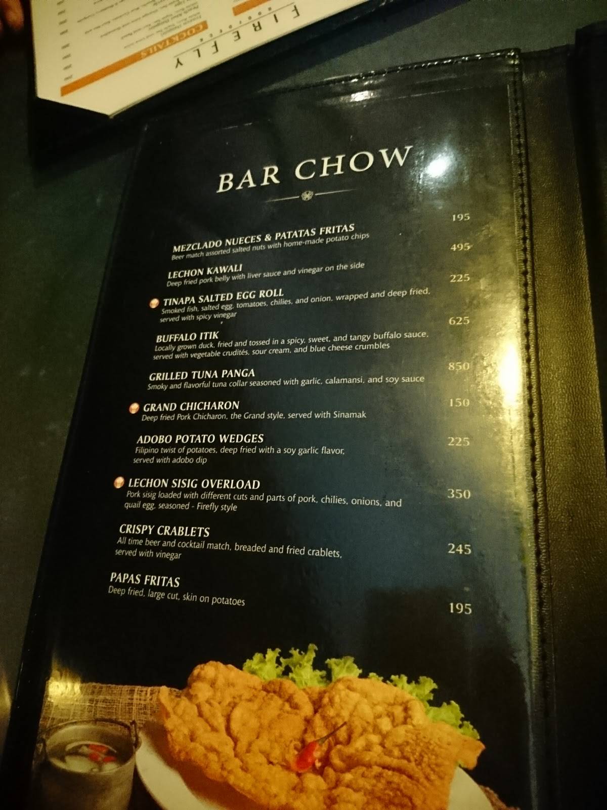 Menu at Firefly Roofdeck Restaurant, Makati, Makati