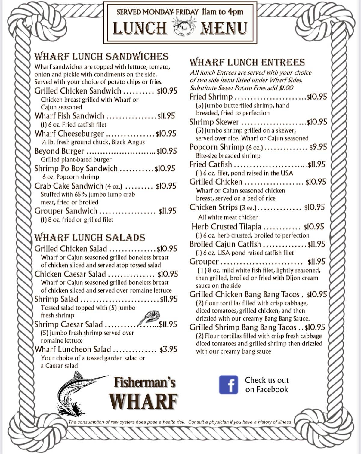 Menu at Fisherman's Wharf Steak & Seafood restaurant, Lake Hamilton