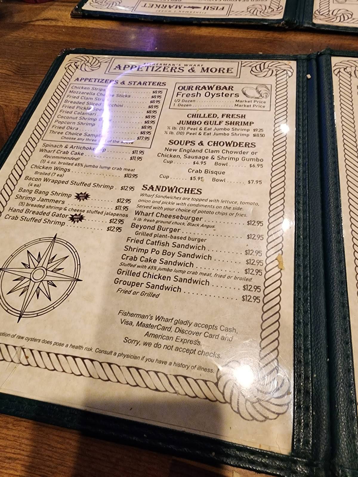 Menu at Fisherman's Wharf Steak & Seafood restaurant, Lake Hamilton