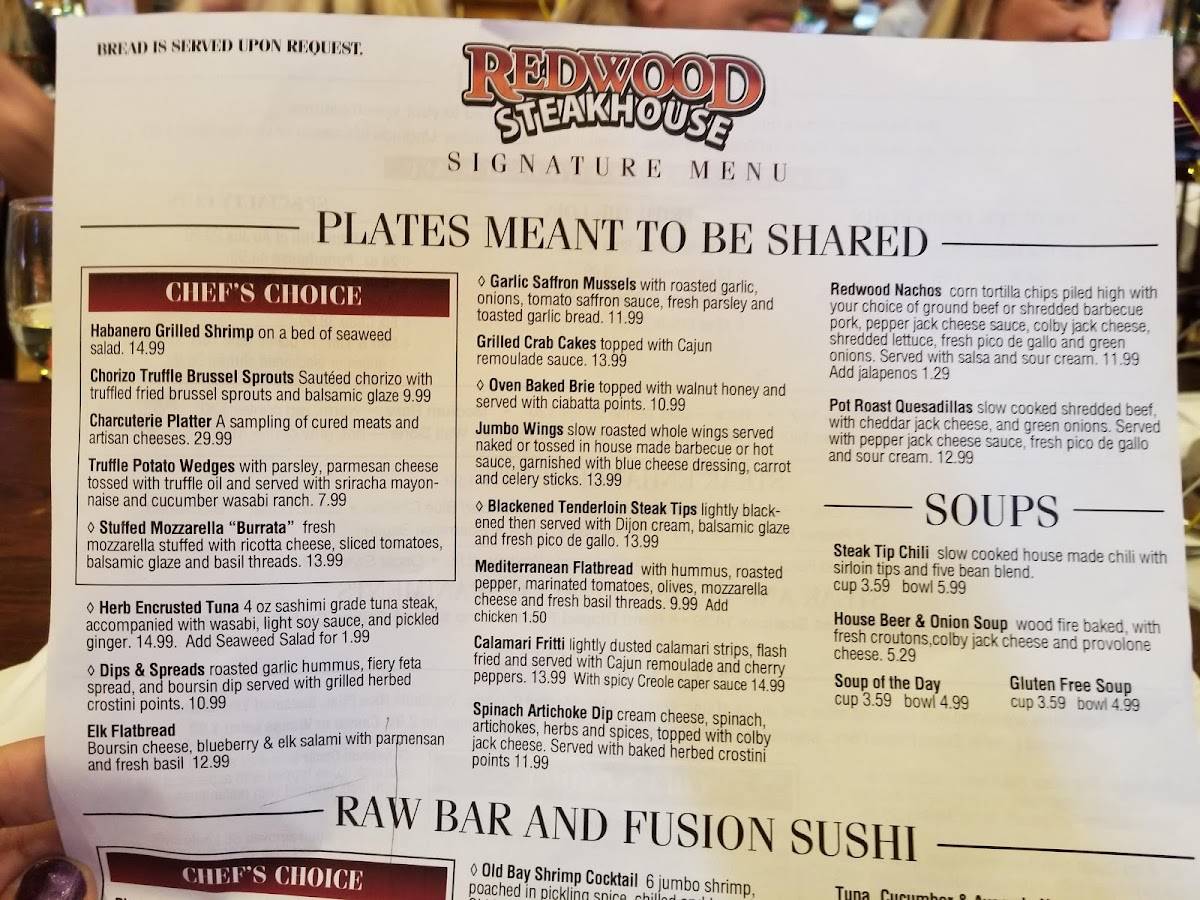 Menu at Redwood Steakhouse and Brewery, Flint