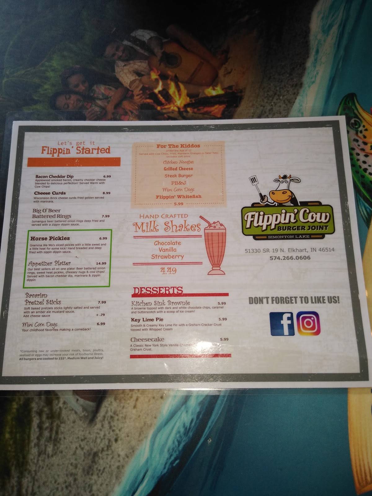 Menu at Flippin Cow pub & bar, Elkhart