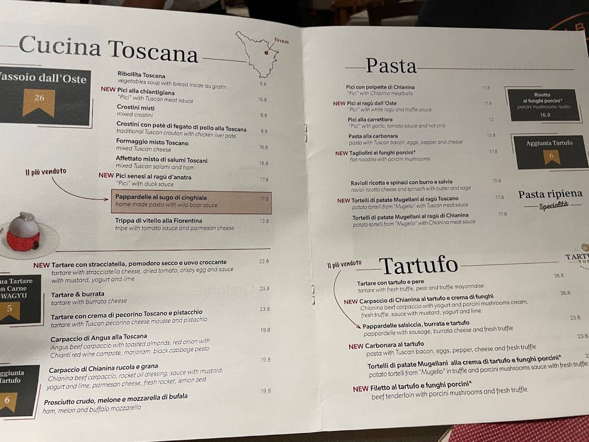 Menu at Trattoria dall'Oste Chianineria steakhouse, Florence, Via dei ...