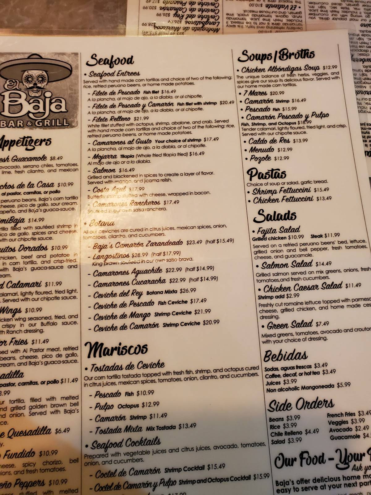 Menu at El Baja pub & bar, Fontana