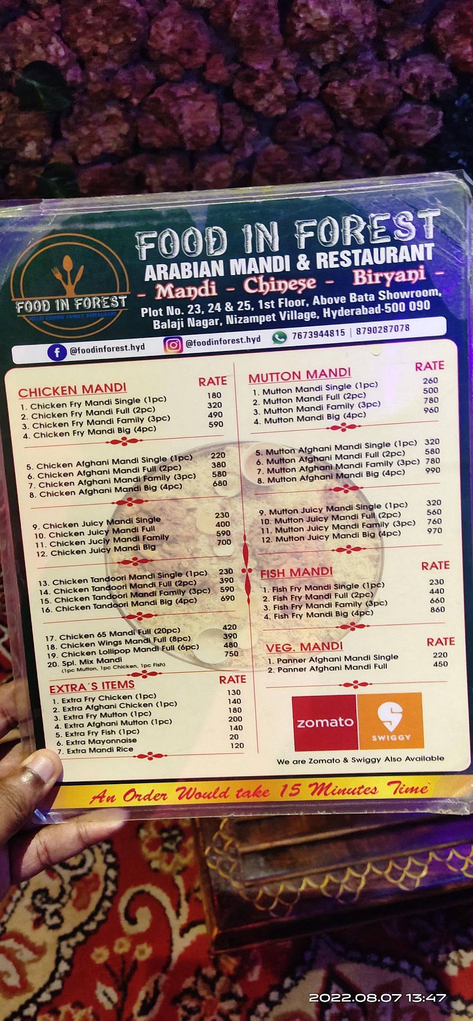 Menu at Food In Forest, Hyderabad