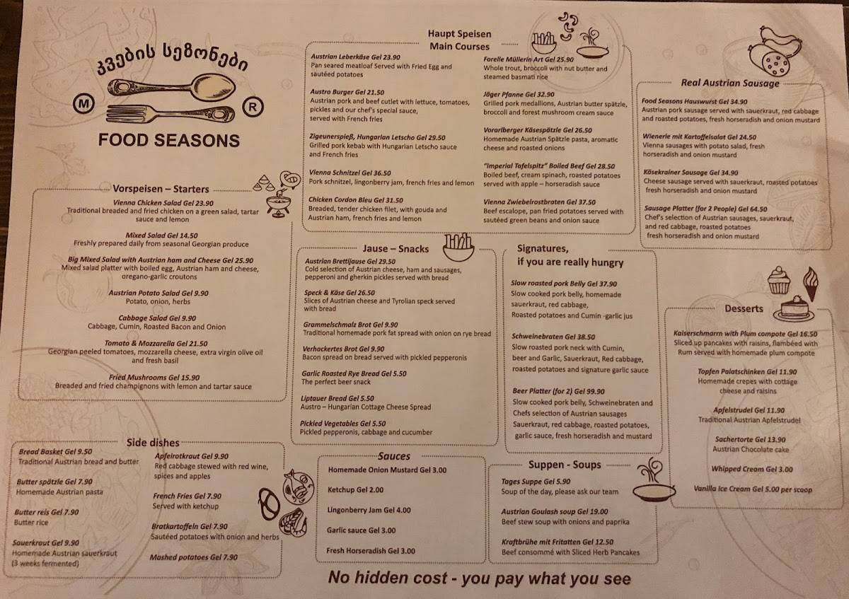 Speisekarte von Food Seasons restaurant, Tiflis