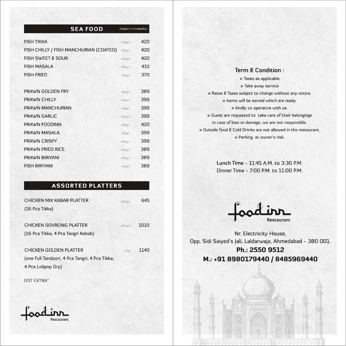 Menu at FoodInn Restaurant, Ahmedabad, Bhadra Rd