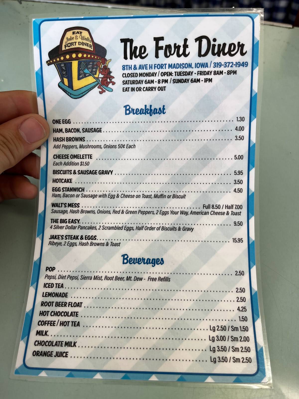 Menu at The Fort Diner restaurant, Fort Madison