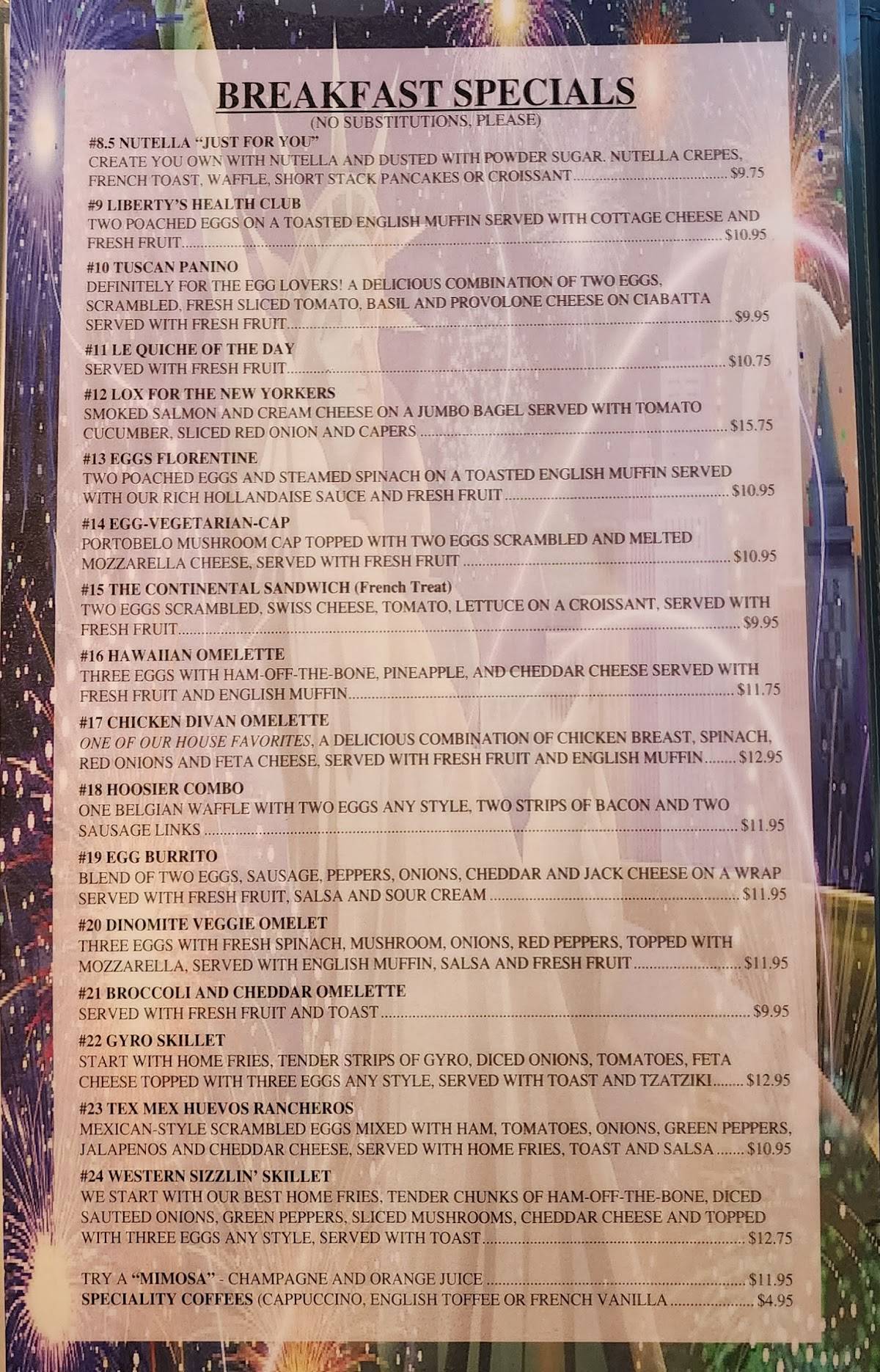 Menu at Liberty Diner restaurant, Fort Wayne, Goshen Rd
