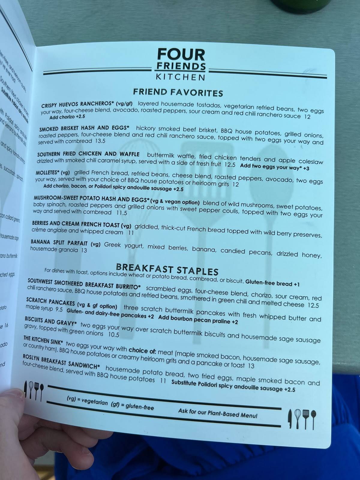 Menu at Four Friends Kitchen restaurant, Denver, Roslyn St
