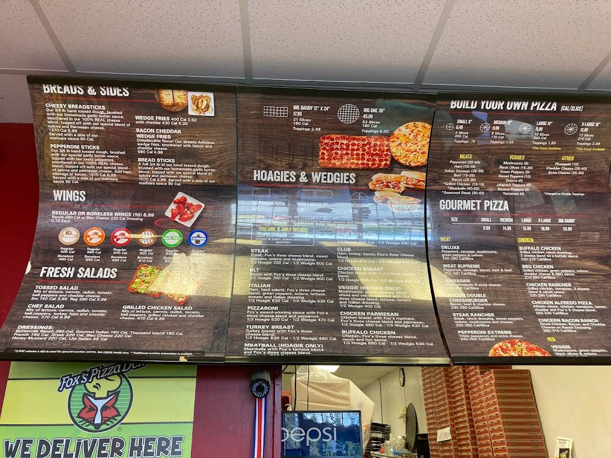 Menu at Fox's Pizza Den pizzeria, Johnson City, 104 University Pkwy #3