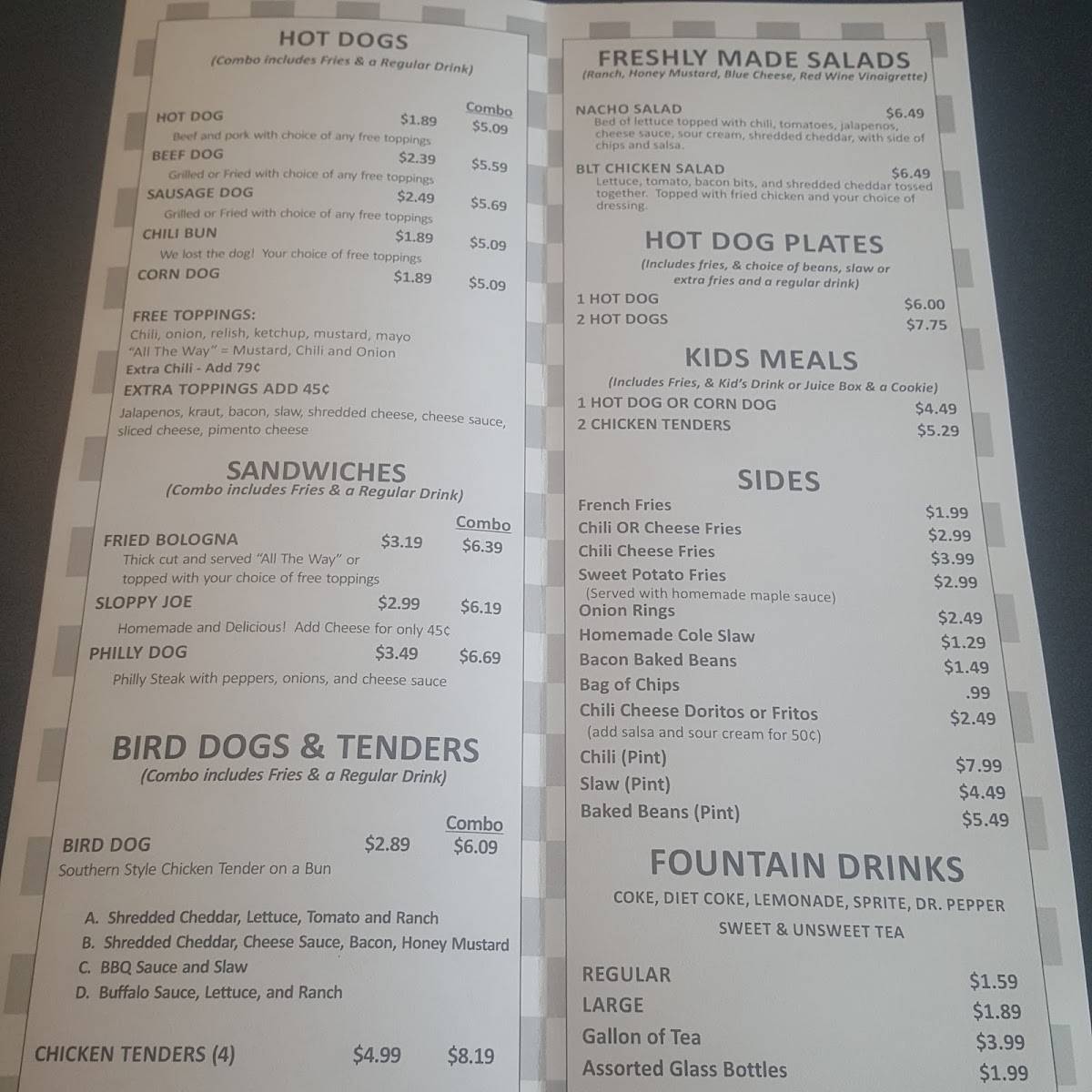 Menu at Franks For The Memories restaurant, Spartanburg