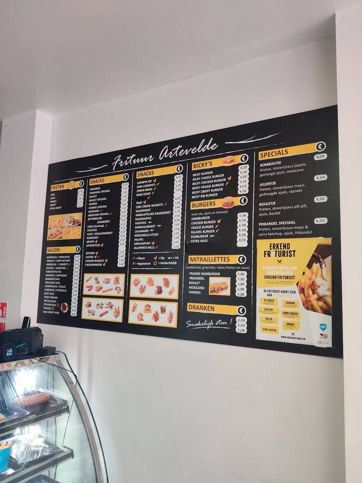 Menu at Frituur Artevelde, Ghent