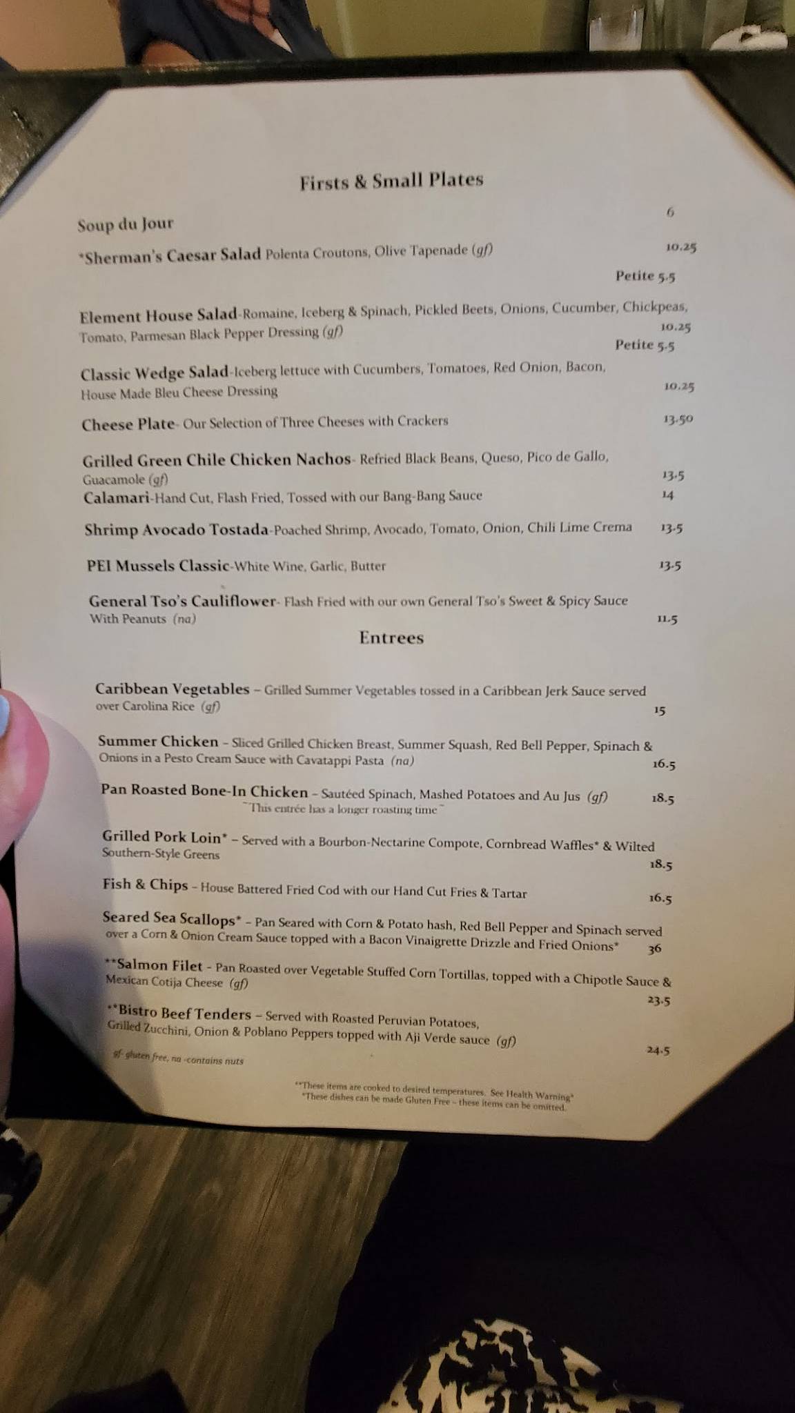 Menu at Element pub & bar, Front Royal, 317 E Main St