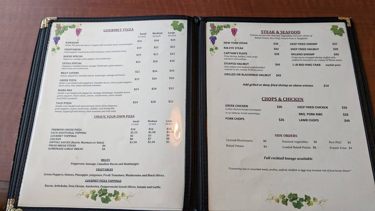 Menu at Froso's Family Dining restaurant, Soldotna