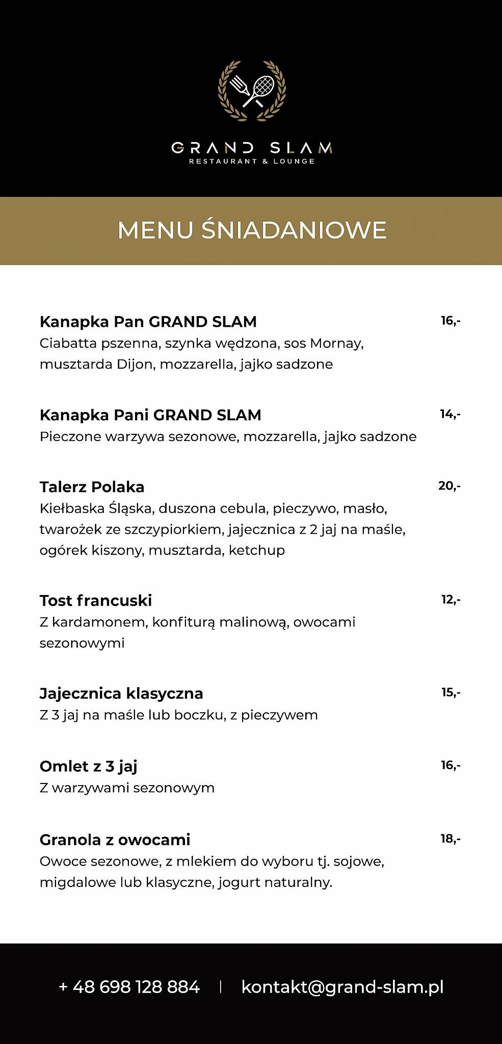 Menu at GRAND SLAM Restaurant & Lounge, Częstochowa