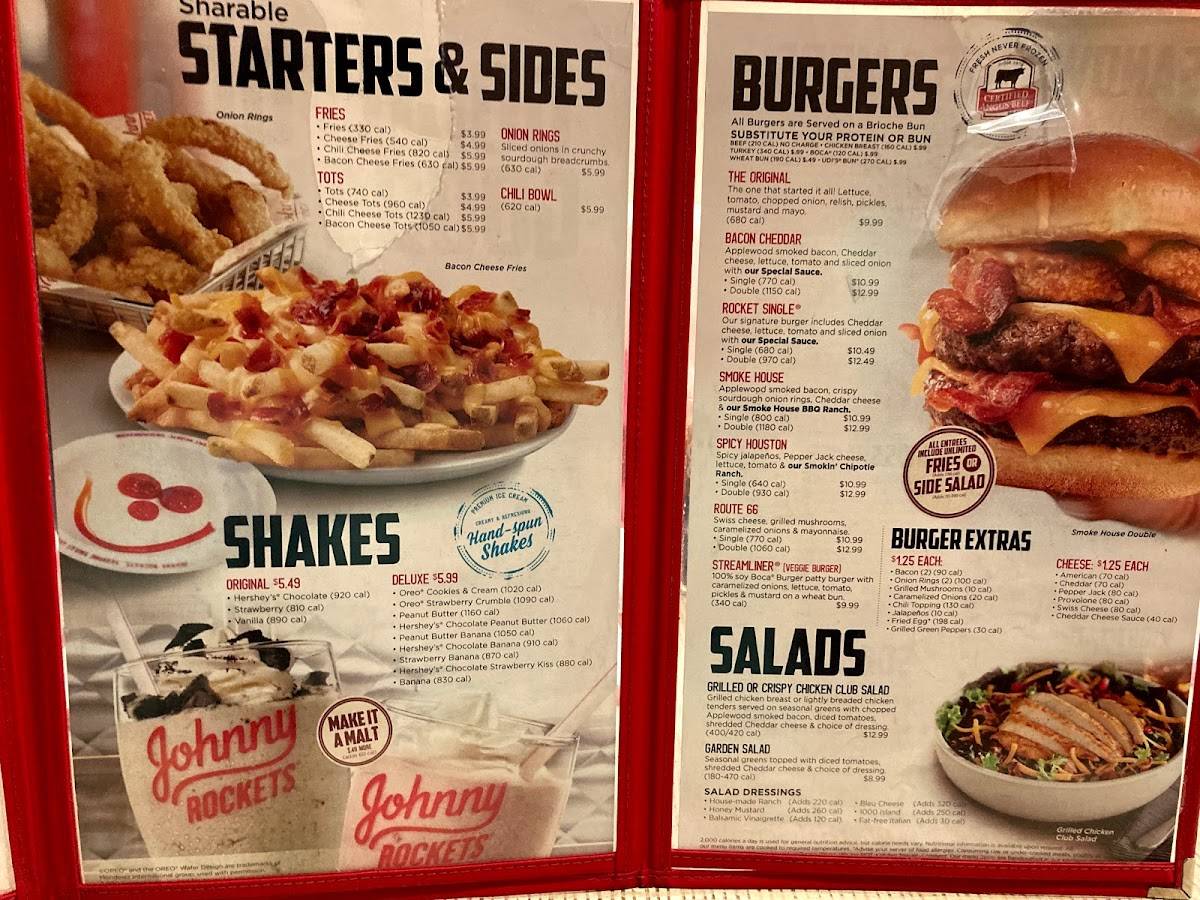 Menu at Johnny Rockets restaurant, Gatlinburg
