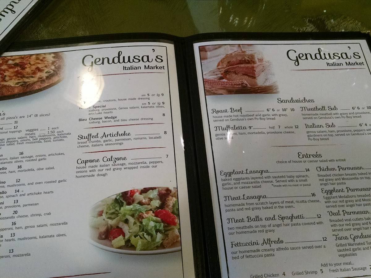 Menu at Gendusa's Italian Eatery pizzeria, Kenner