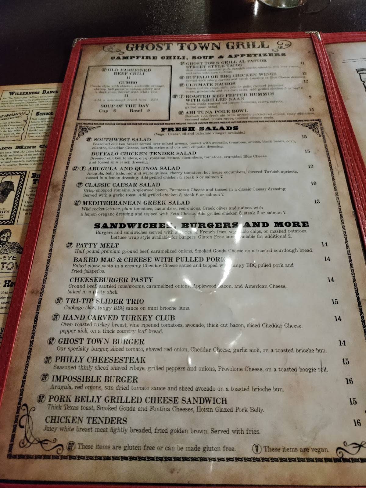 Menu at Ghost Town Grill restaurant, Buena Park