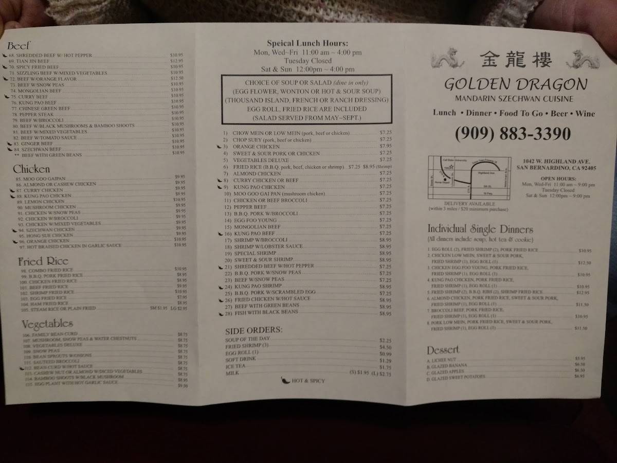 Menu at Golden Dragon restaurant, San Bernardino, W Highland Ave