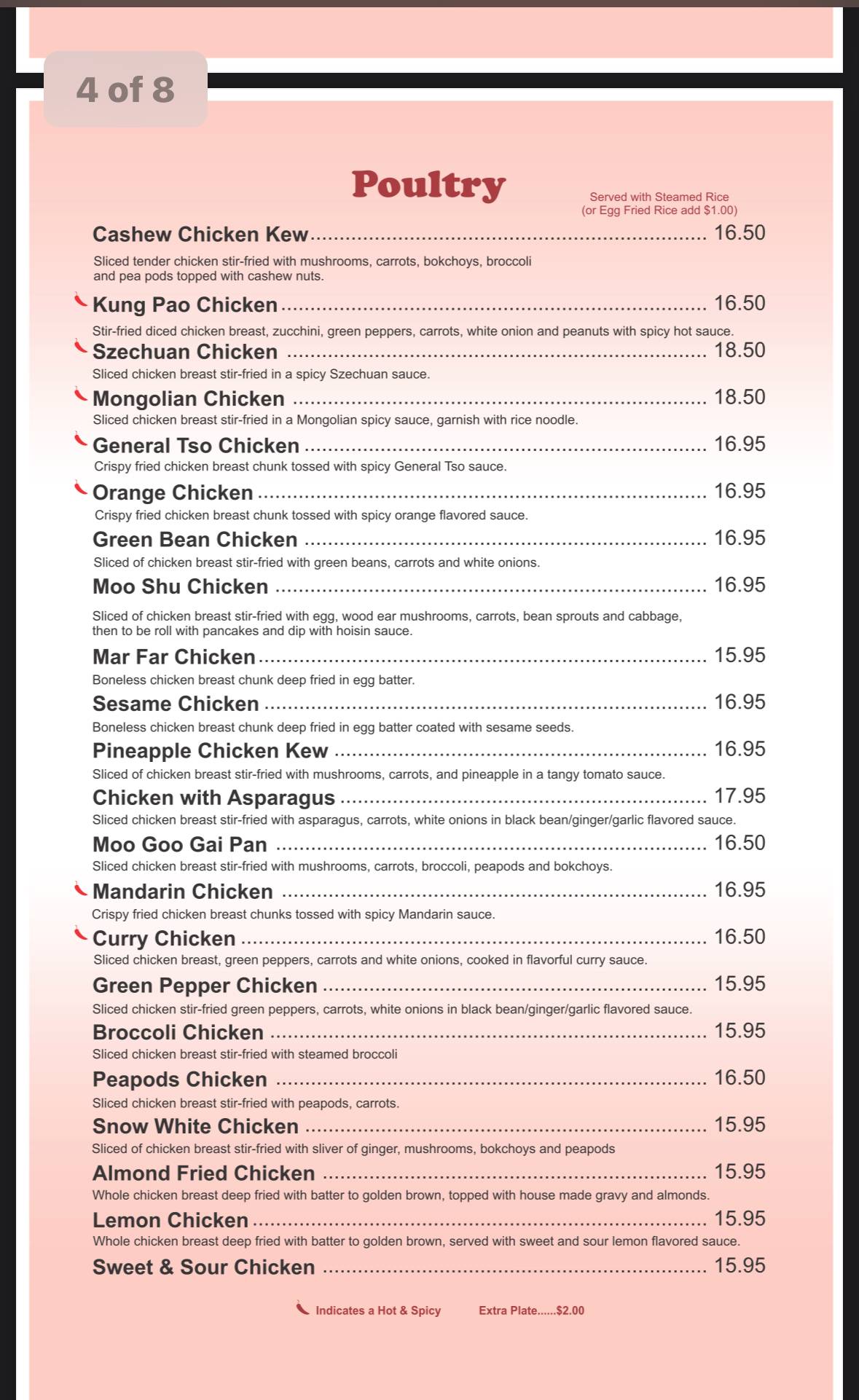 Menu at Golden Dynasty restaurant, Portland