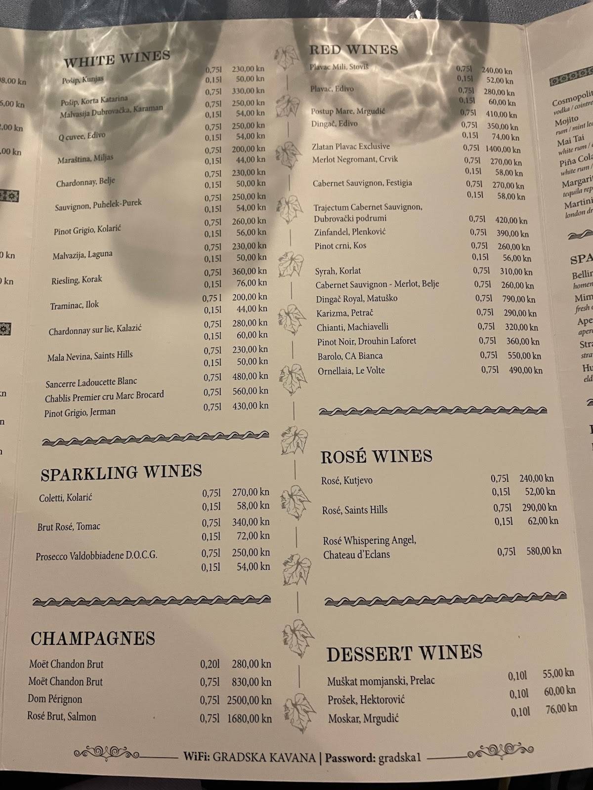 Menu da Gradska kavana Arsenal Restaurant, Ragusa