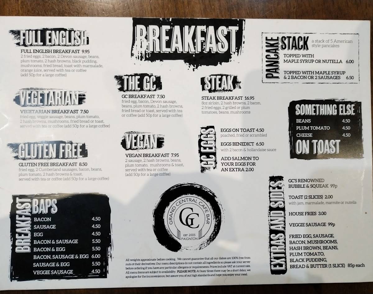 Menu at Grand Central pub & bar, Paignton