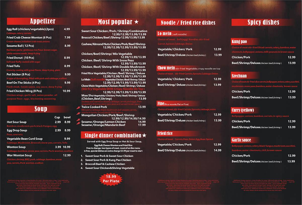 Menu at Dragon Treasure Orchard Mesa restaurant, Grand Junction, US-50