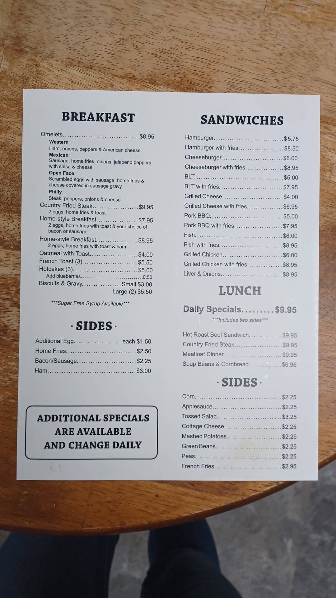 Menu at Grandma's Country Kitchen restaurant, Westover