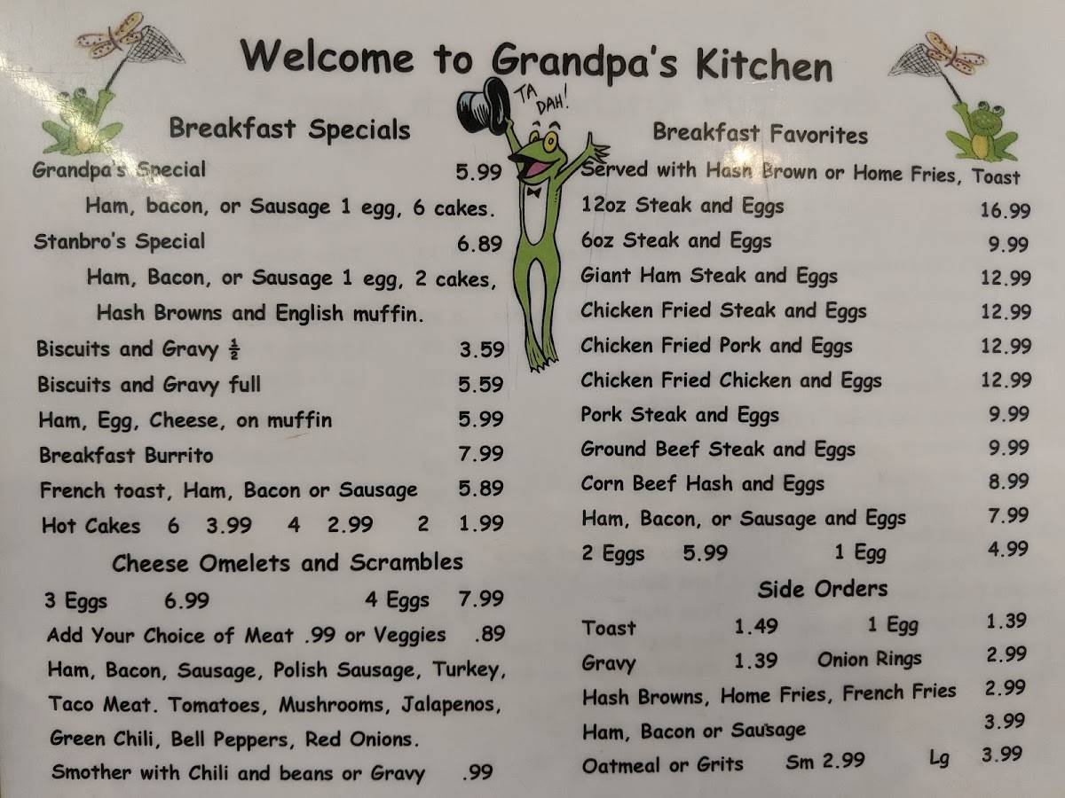 Menu at Grandpa's Kitchen restaurant, Kingman
