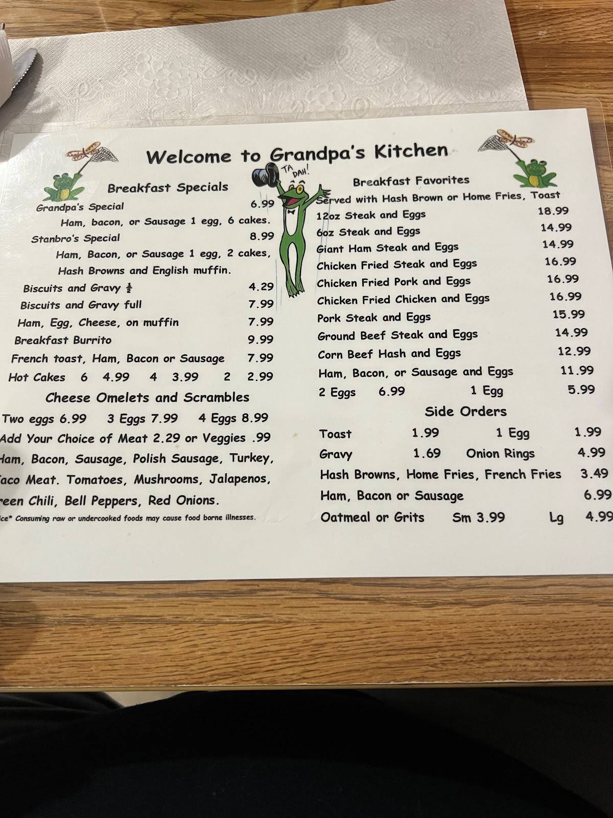 Menu at Grandpa's Kitchen restaurant, Kingman