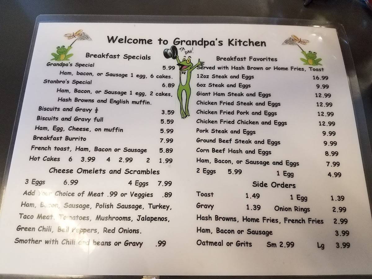 Menu at Grandpa's Kitchen restaurant, Kingman