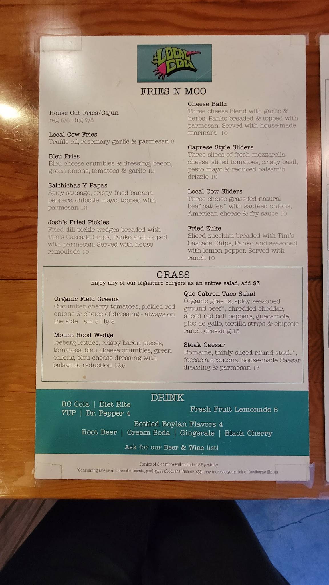 Menu at The Local Cow fast food, Gresham