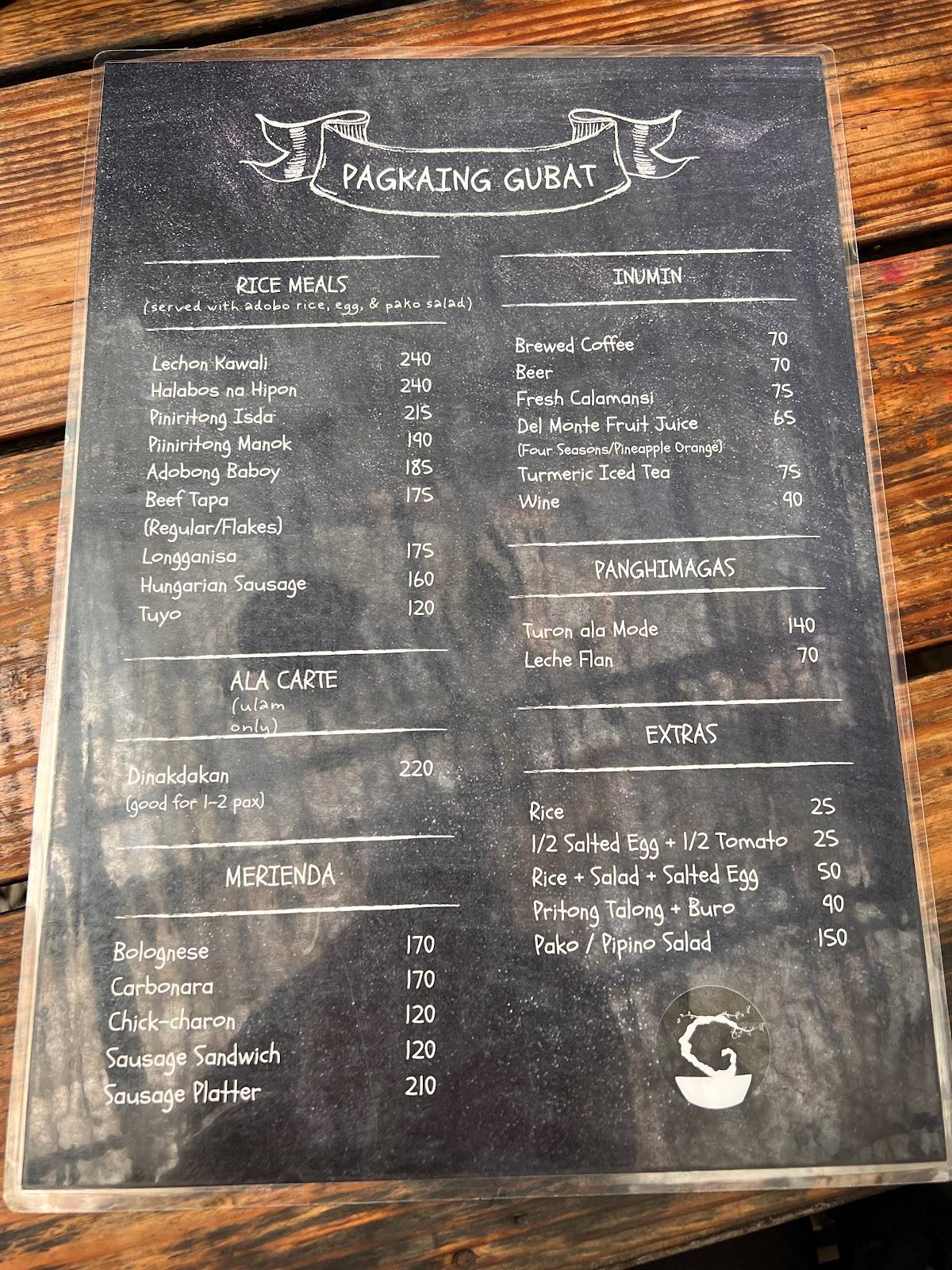 Menu at Gubat QC restaurant, Quezon City