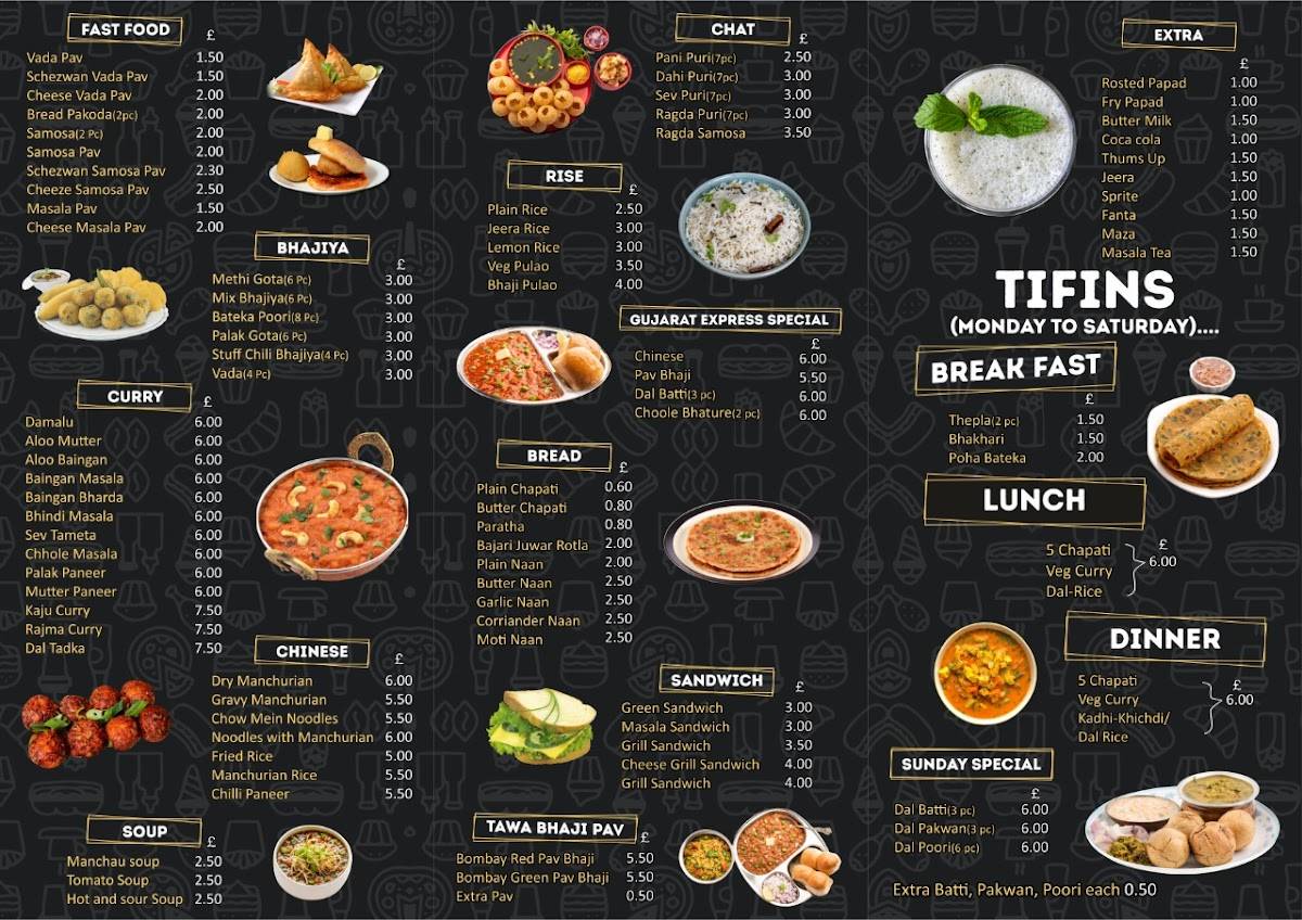 Menu at Gujarat Express restaurant, London