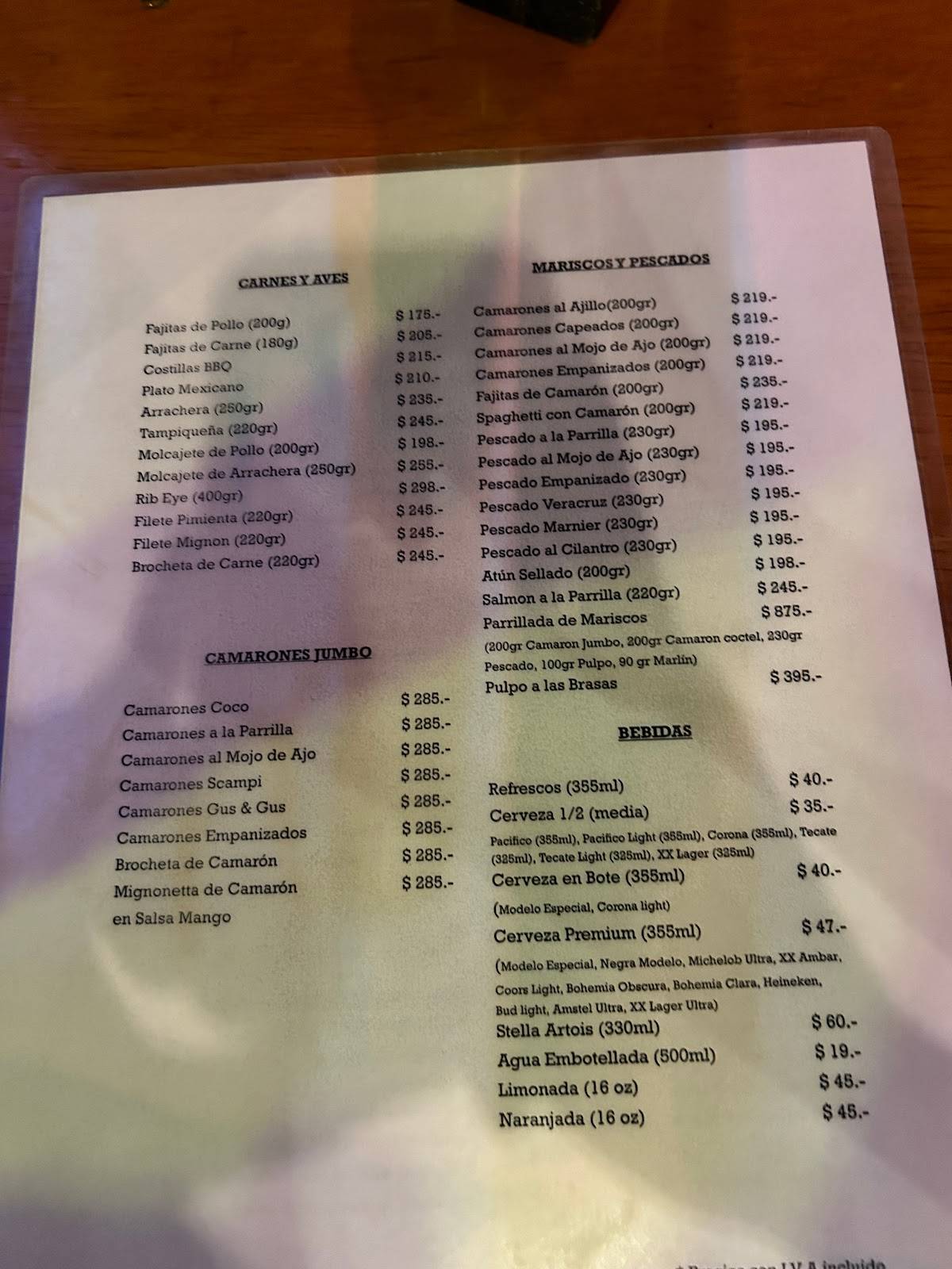 Menu at Gus & Gus Restaurant Bar & Grill, Mazatlán